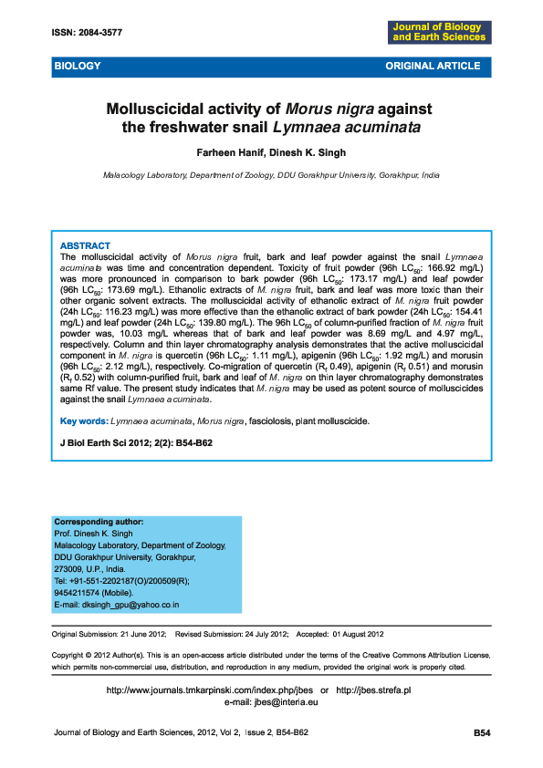 (PDF) Molluscicidal activity of Morus nigra against the freshwater ...
