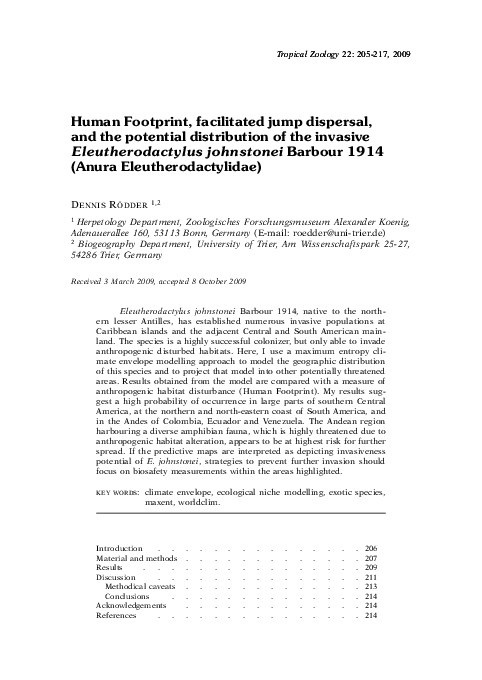 (PDF) Human Footprint, facilitated jump dispersal, and the potential ...