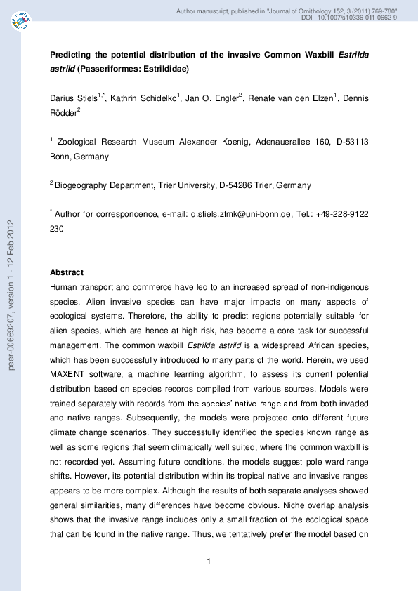 (PDF) Predicting the potential distribution of the invasive Common ...