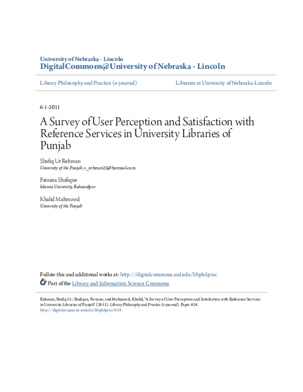 (PDF) A survey of user perception and satisfaction with reference services in university ...