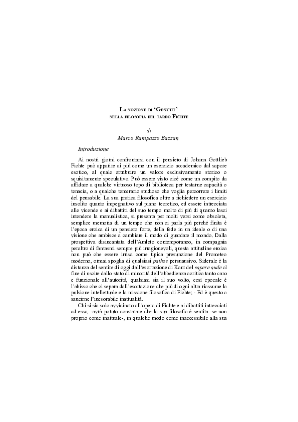(PDF) La nozione di Gesicht nel tardo Fichte