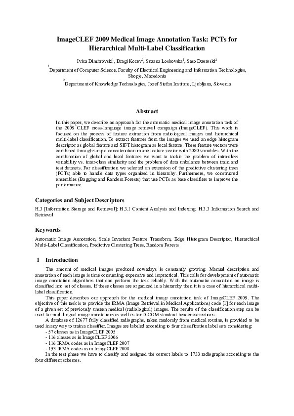 (PDF) ImageCLEF 2009 medical image annotation task: PCTs for hierarchical multi-label classification