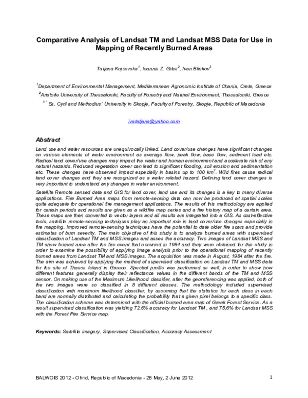 (PDF) Comparative Analysis of Landsat TM and Landsat MSS Data for Use in Mapping of Recently ...