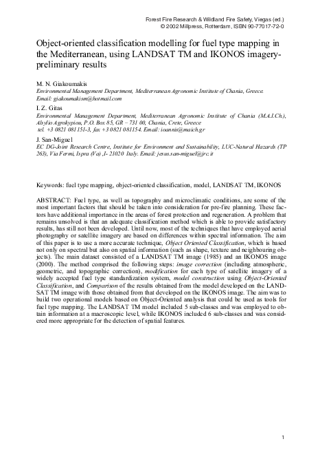 (PDF) Object-oriented classification modelling for fuel type mapping in the Mediterranean, using ...