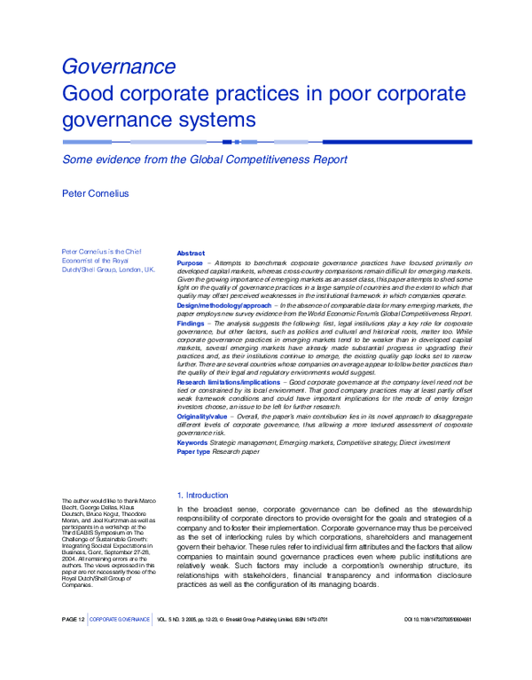 Pdf Good Corporate Practices In Poor Corporate Governance Systems