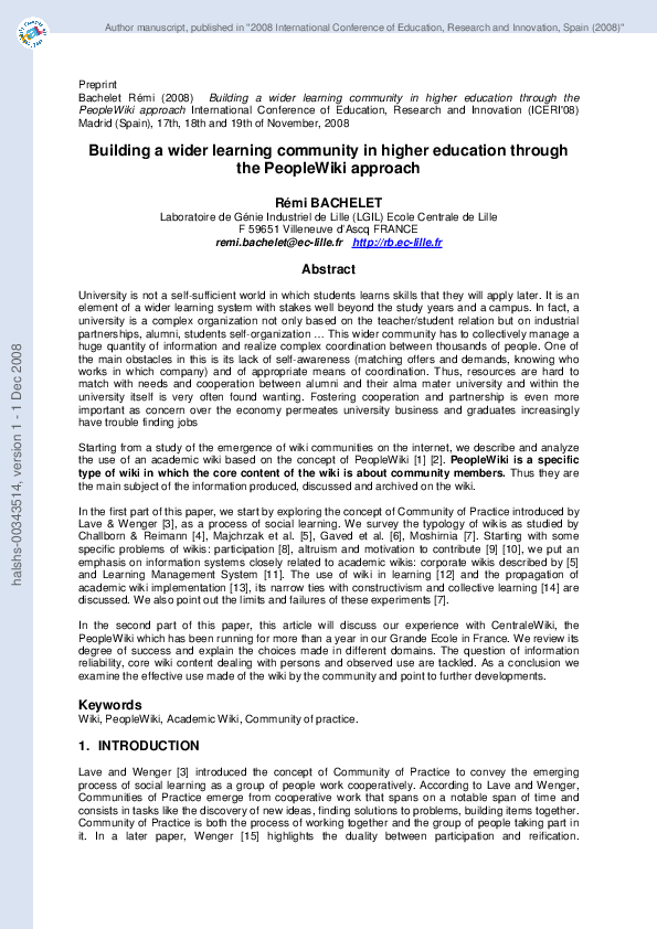(PDF) Building a wider learning community in higher education through ...