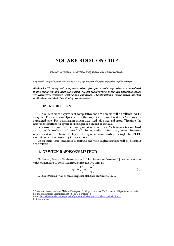 (PDF) Square Root on Chip
