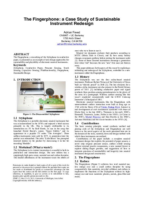 (PDF) The Fingerphone: a Case Study of Sustainable Instrument Redesign