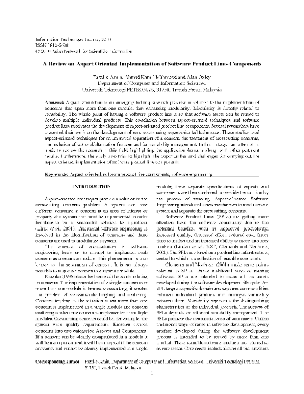 (PDF) A Review on Aspect Oriented Implementation of Software Product Lines Components