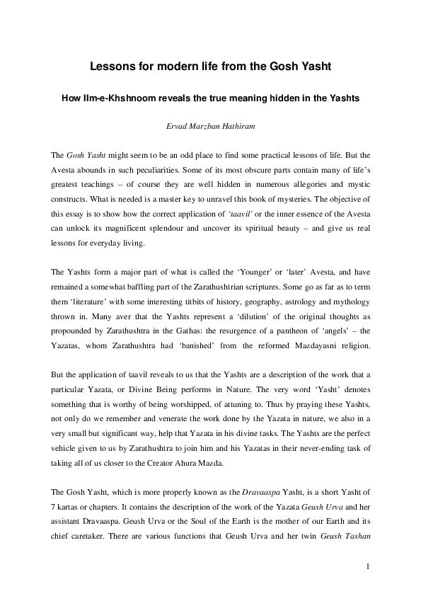 (PDF) A Mystic Analysis of the Dravasp (Gosh) Yasht