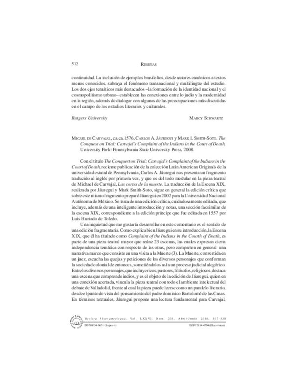 (PDF) Sobre Carlos A. Jáuregui Y Mark I. Smith-Soto, Michael De ...