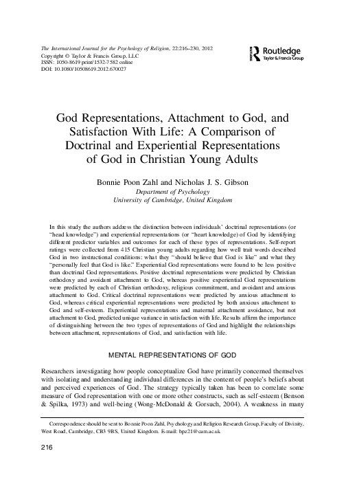 God representations, attachment to God, and satisfaction with life: A ...