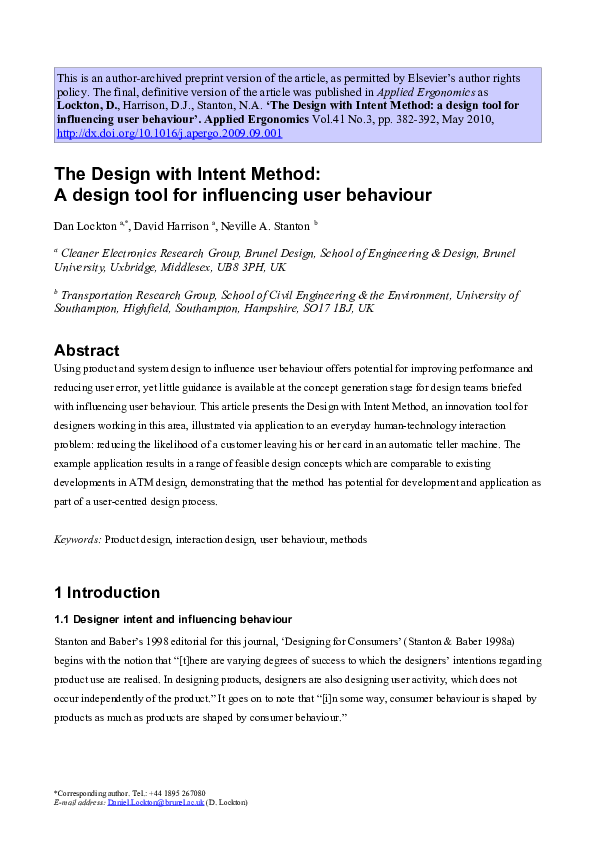 (PDF) The Design with Intent Method: A design tool for influencing user ...