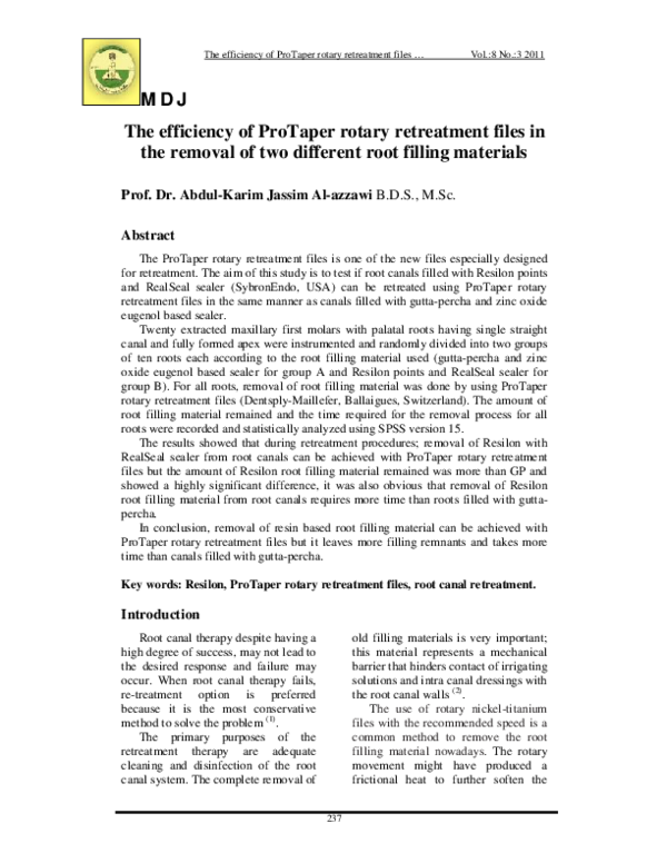 (PDF) The efficiency of ProTaper rotary retreatment files in the ...