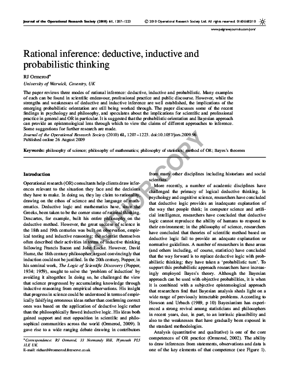 (PDF) Rational inference: deductive, inductive and probabilistic thinking