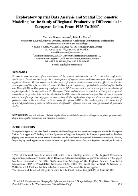 (PDF) Exploratory Spatial Data Analysis and Spatial Econometric Modeling for the study of ...
