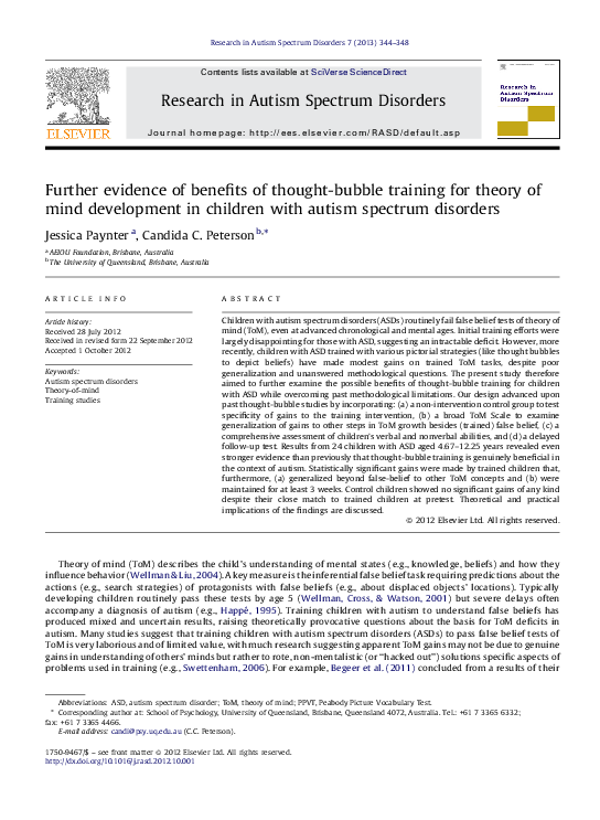 (PDF) Further evidence of benefits of thought-bubble training for ...
