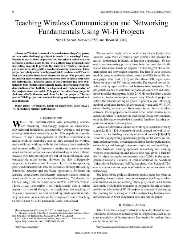 (PDF) Teaching Wireless Communication and Networking Fundamentals Using ...