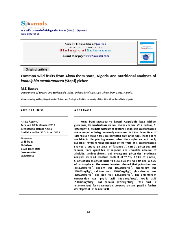 (PDF) Common wild fruits from Akwa Ibom state, Nigeria and nutritional ...