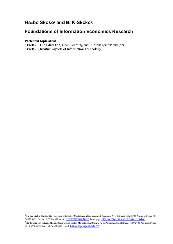 (PDF) Foundations of Information Economics Research