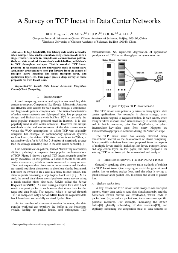 (PDF) A Survey on TCP Incast in Data Center Networks