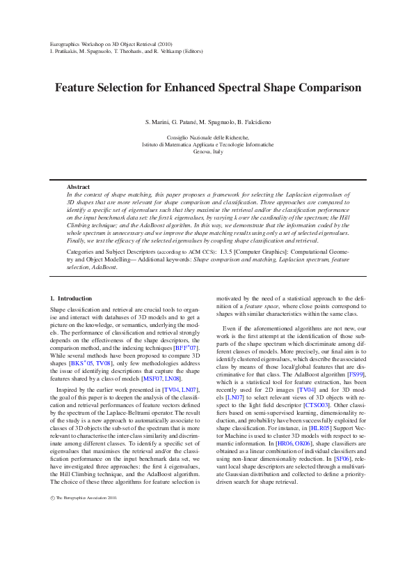 Pdf Feature Selection For Enhanced Spectral Shape Comparison