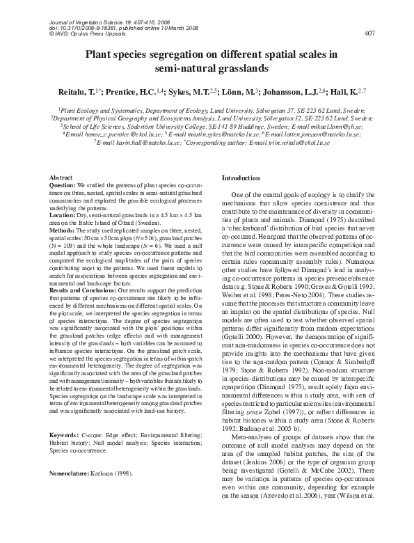(PDF) Plant species segregation on different spatial scales in semi ...