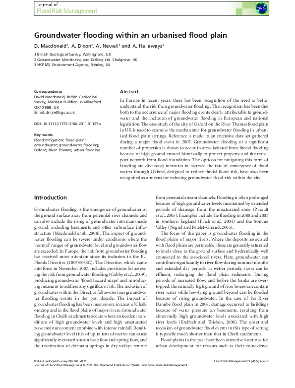 (PDF) Groundwater flooding within an urbanised flood plain