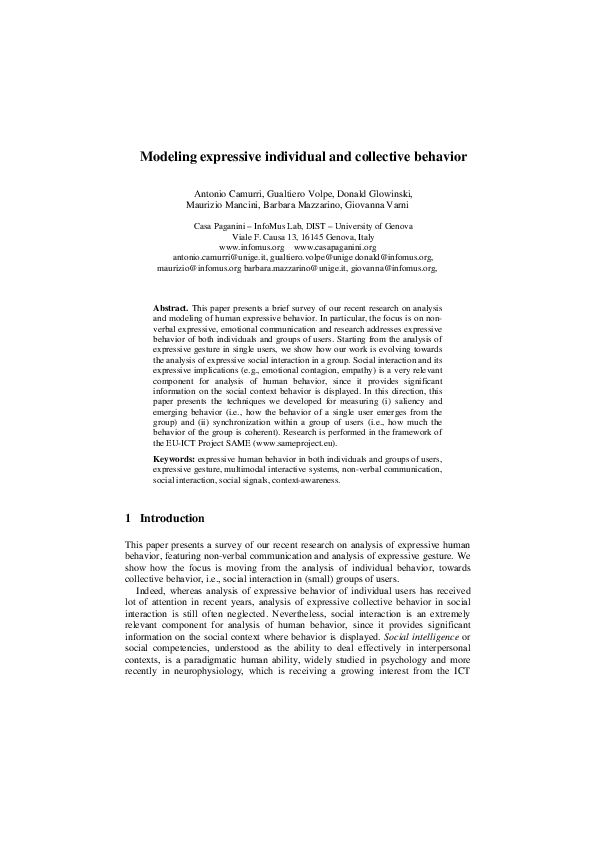 (PDF) Modeling expressive individual and collective behavior