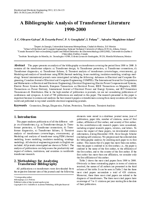 (PDF) A Bibliographic Analysis of Transformer Literature 1990-2000