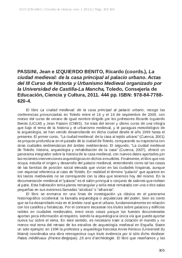 (PDF) PASSINI, Jean e IZQUIERDO BENITO, Ricardo (coords.), La ciudad ...
