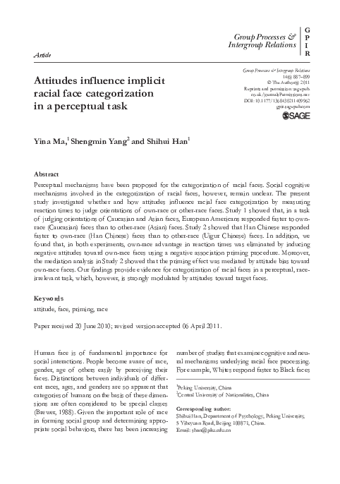 (PDF) Attitudes influence implicit racial face categorization in a ...