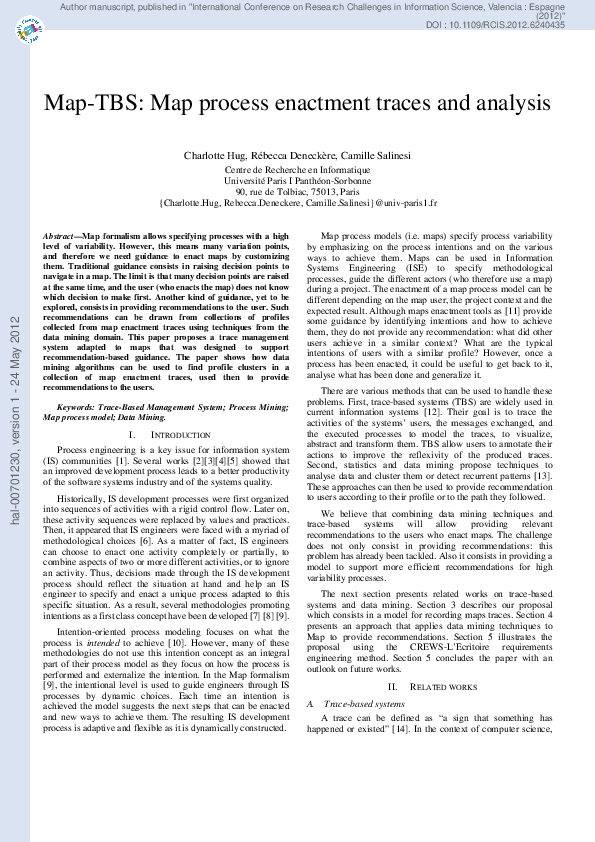 (PDF) Map-TBS: Map process enactment traces and analysis