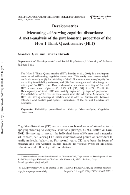 Measuring self-serving cognitive distortions: A meta-analysis of the ...