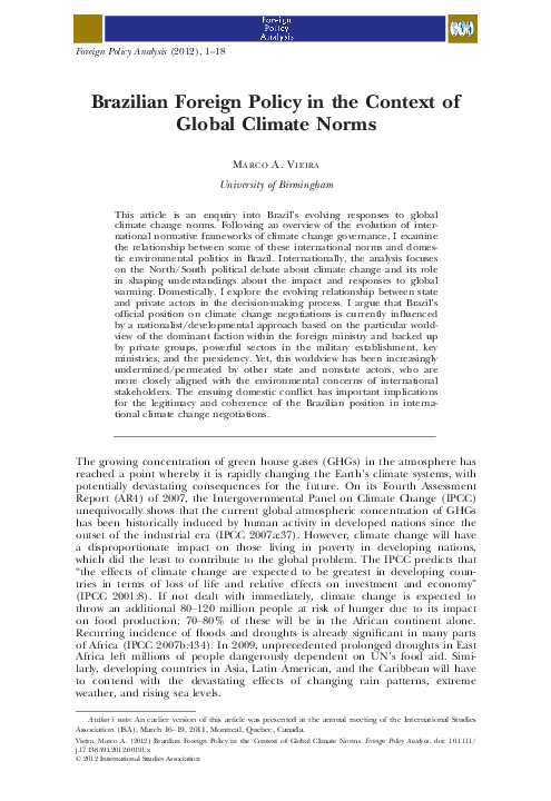 (PDF) Brazilian Foreign Policy in the Context of Global Climate Norms