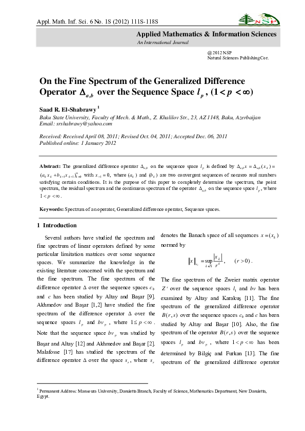 (PDF) On the Fine Spectrum of the Generalized Difference Operator