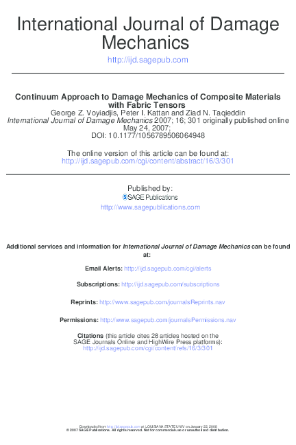 (PDF) Continuum approach to damage mechanics of composite materials with fabric tensors