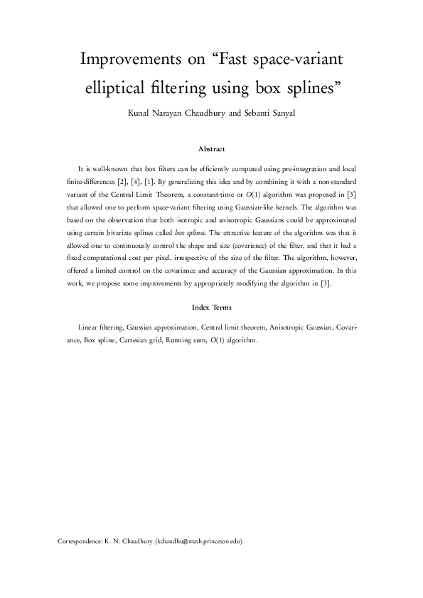 Pdf Improvements On Fast Space Variant Elliptical Filtering Using Box Splines