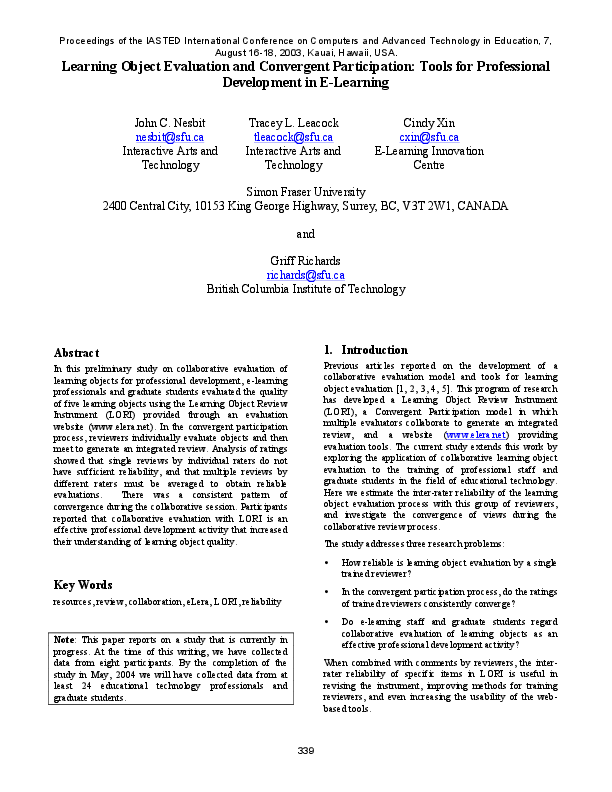 (PDF) Learning object evaluation and convergent participation: Tools for professional ...