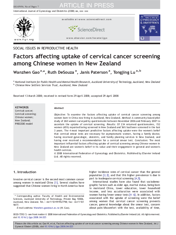 (PDF) Factors affecting uptake of cervical cancer screening among ...