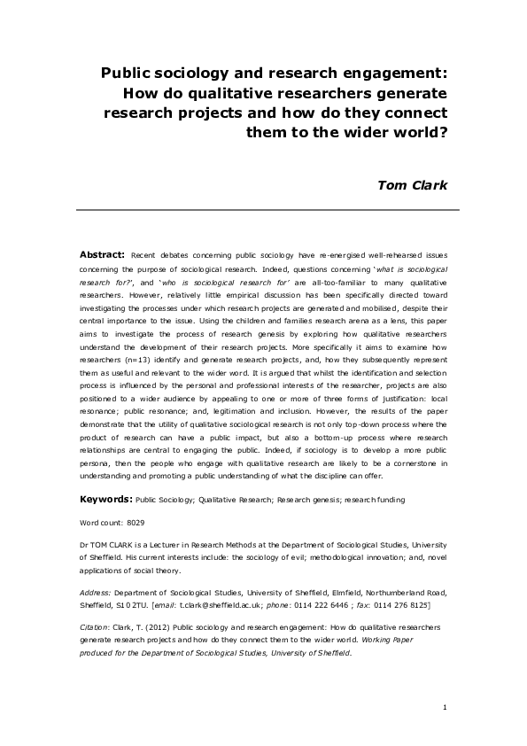 (PDF) Public sociology and research engagement: How do qualitative ...