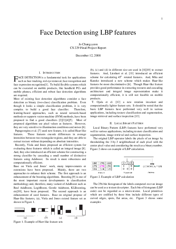 Pdf Face Detection Using Lbp Features
