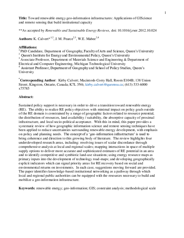 Toward renewable energy geo-information infrastructures: Applications ...