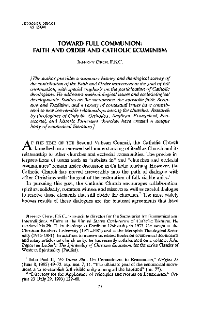(PDF) Catholic Ecumenism and Faith and Order