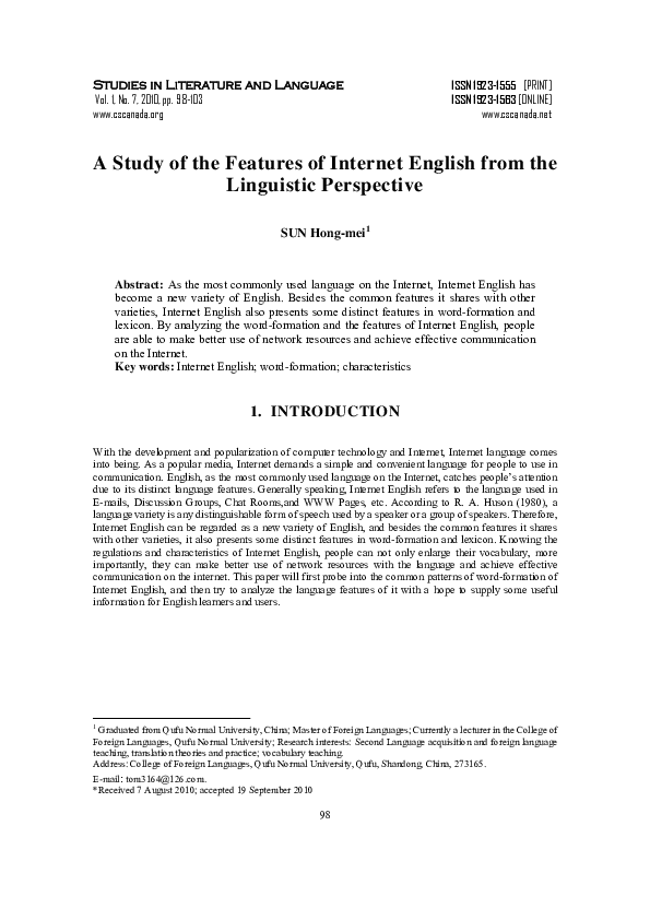 features of language in english