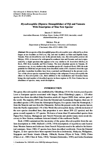 (PDF) Mycodrosophila (Diptera: Drosophilidae) of Fiji and Vanuatu with ...