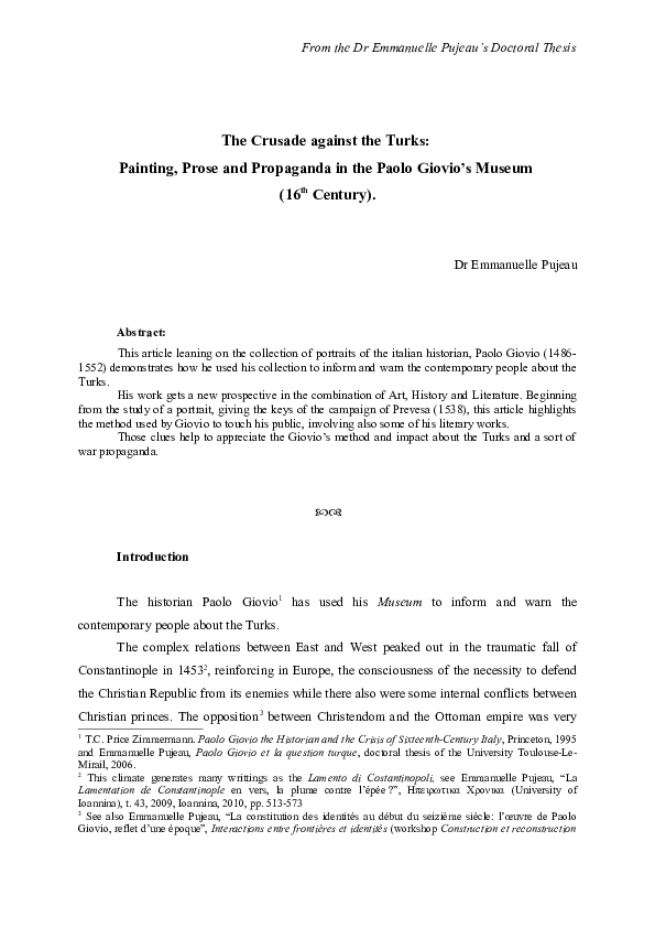 (PDF) The Crusade against the Turks: Painting, Prose and Propaganda in ...