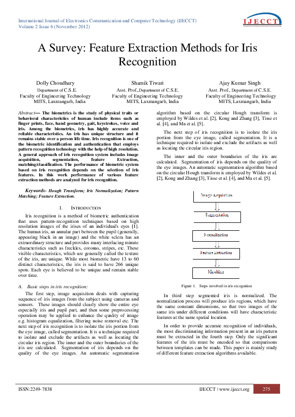 (PDF) A Survey: Feature Extraction Methods for Iris Recognition (PDF) A Survey: Feature Extraction Methods for Iris Recognition