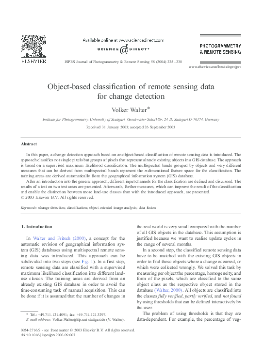 (PDF) Object-based classification of remote sensing data for change ... (PDF) Object-based classification of remote sensing data for change ...