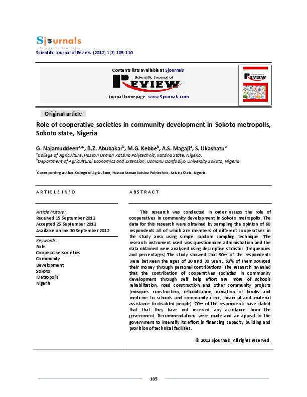 (PDF) Role of cooperative-societies in community development in Sokoto ...
